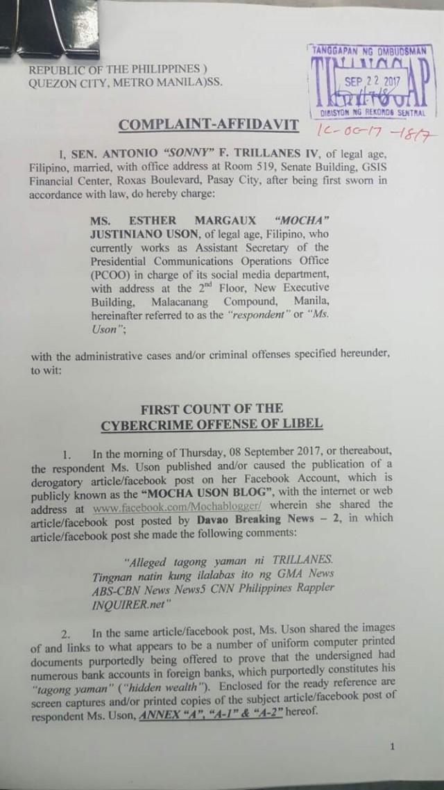 Trillanes files libel, graft raps vs. Mocha | GMA News Online