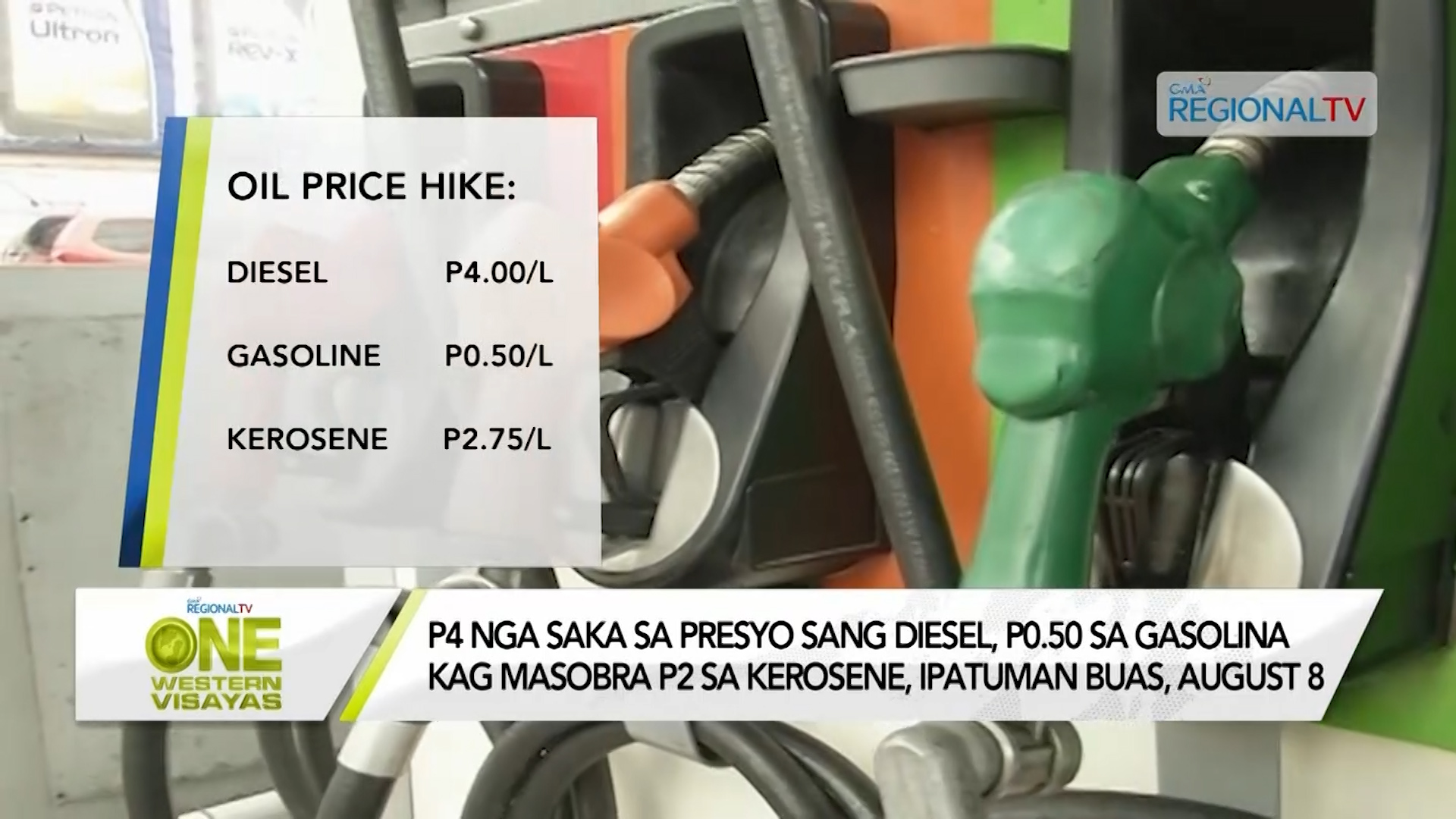 One Western Visayas: P4 nga Saka sa Presyo sang Diesel, Ipatuman Buas, August 8