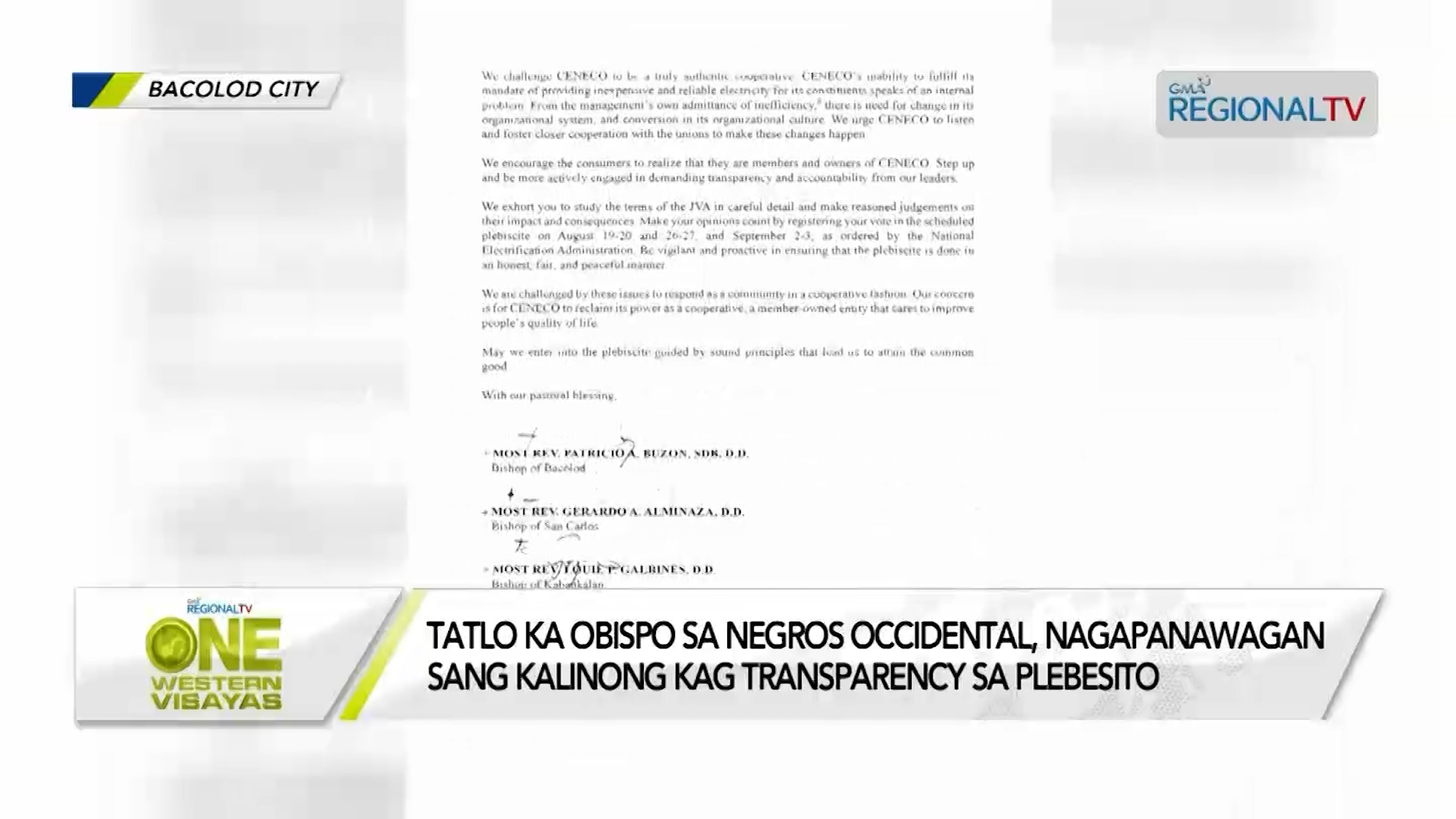 One Western Visayas: 3 ka Obispo sa Negros Occidental, Nagapanawagan sang Transparency sa ...