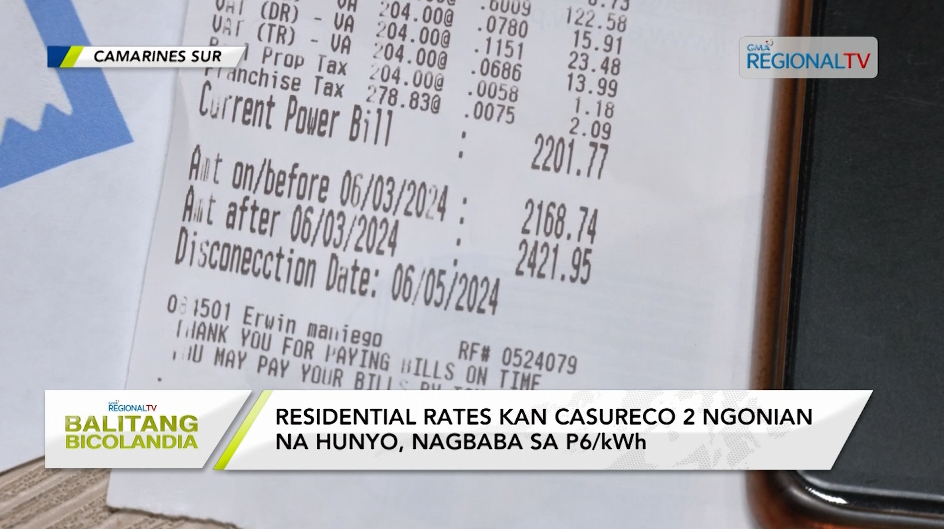 Residential rates kan CASURECO 2 ngonian na Hunyo, nagbaba sa P6/kWh