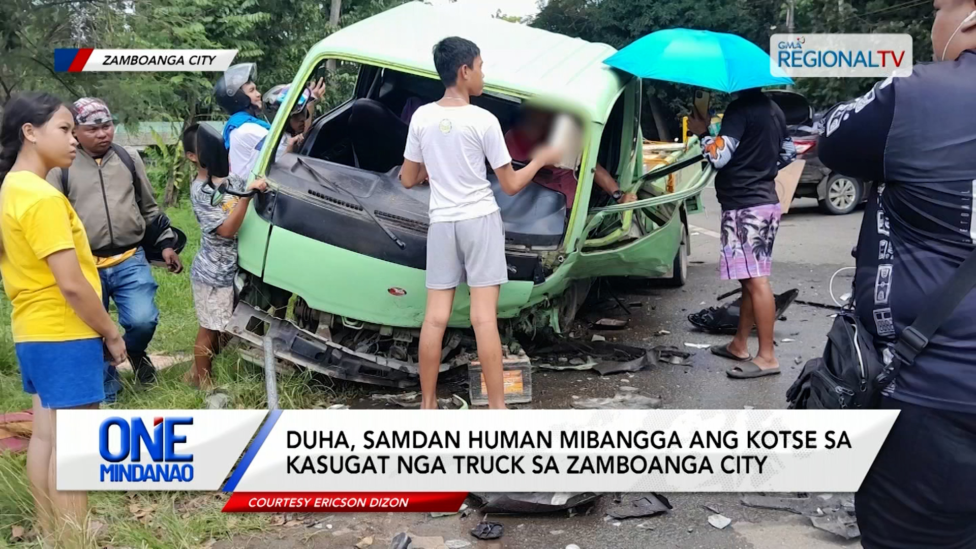 Duha, samdan human mibangga ang kotse sa kasugat nga truck sa Zamboanga ...