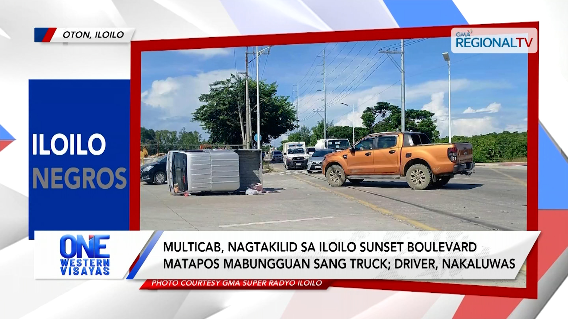 Multicab, nagtakilid sa Iloilo Sunset Boulevard matapos mabungguan sang truck