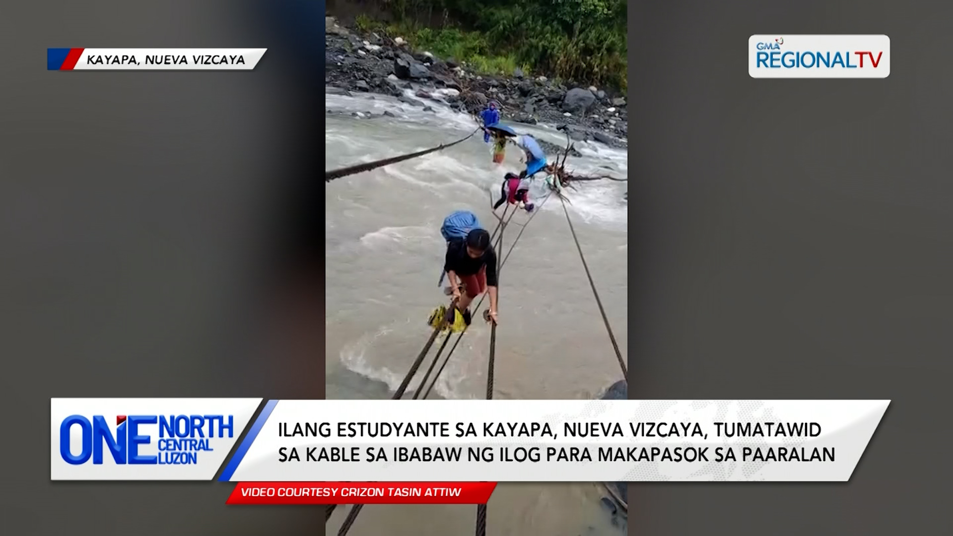 Ilang estudyante, tumatawid sa kable sa ibabaw ng rumaragasang ilog