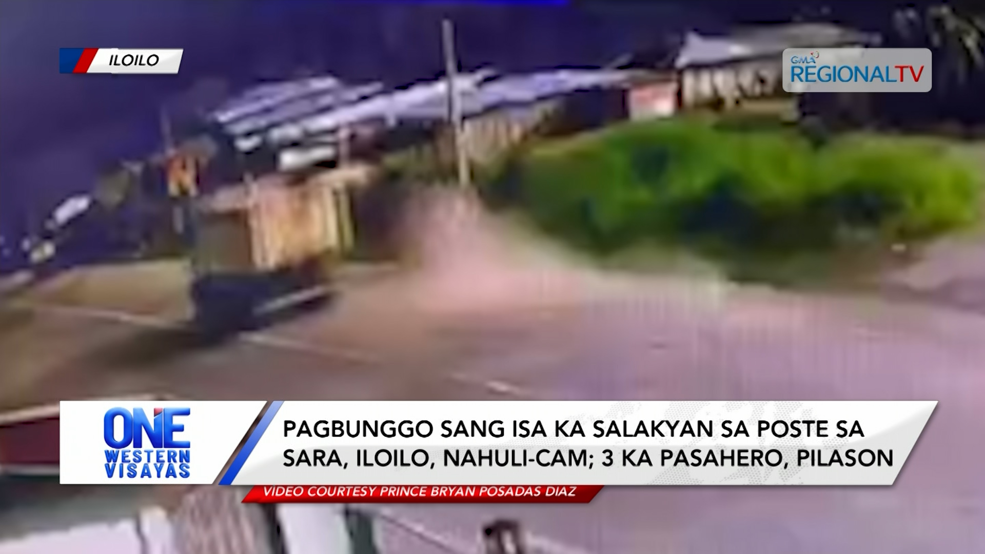 Pagbunggo sang isa ka salakyan sa poste sa Sara, Iloilo, nahuli-cam