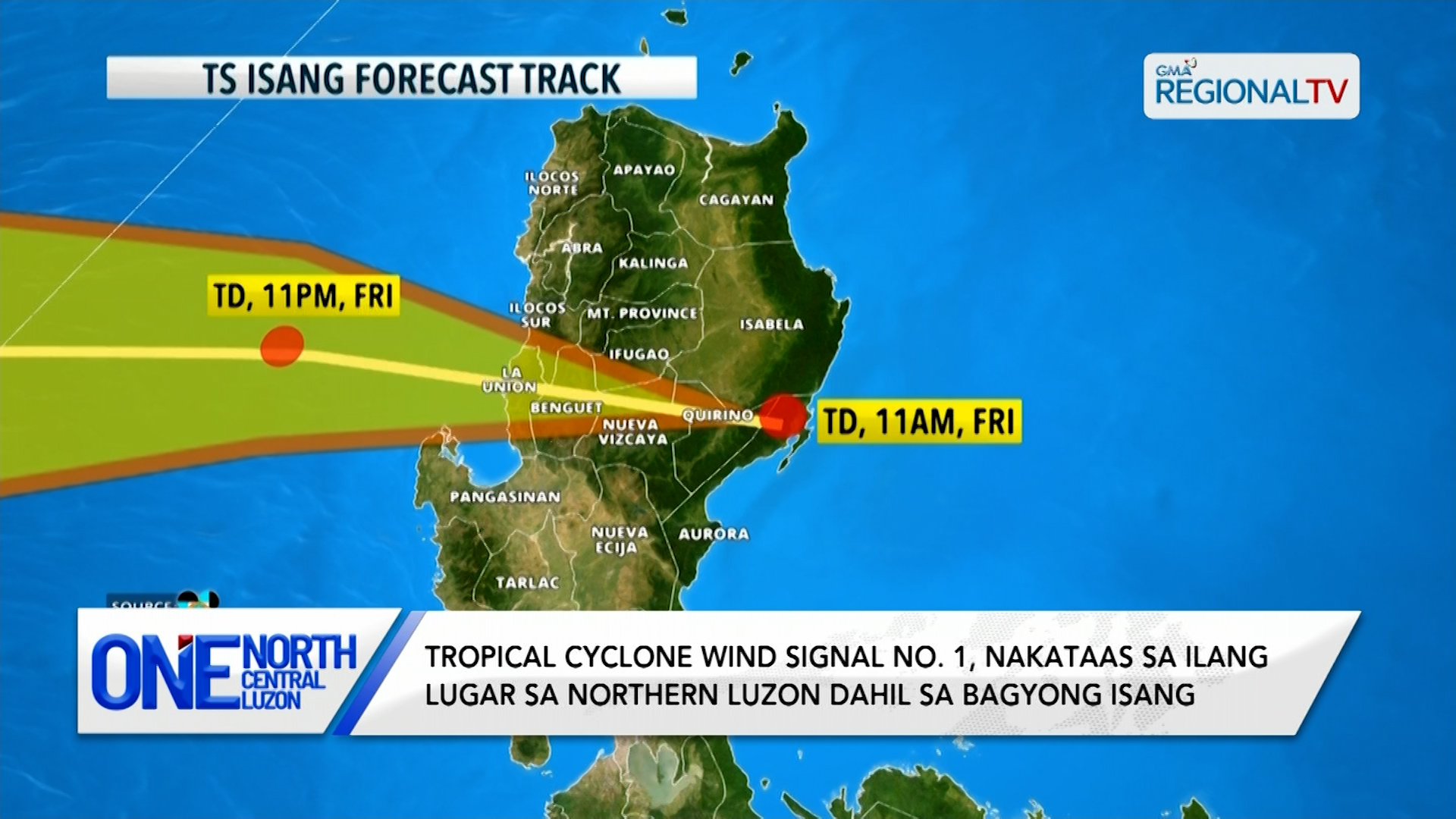 TCWS No. 1, nakataas sa ilang lugar sa Luzon dahil sa Bagyong Isang | One North Central Luzon
