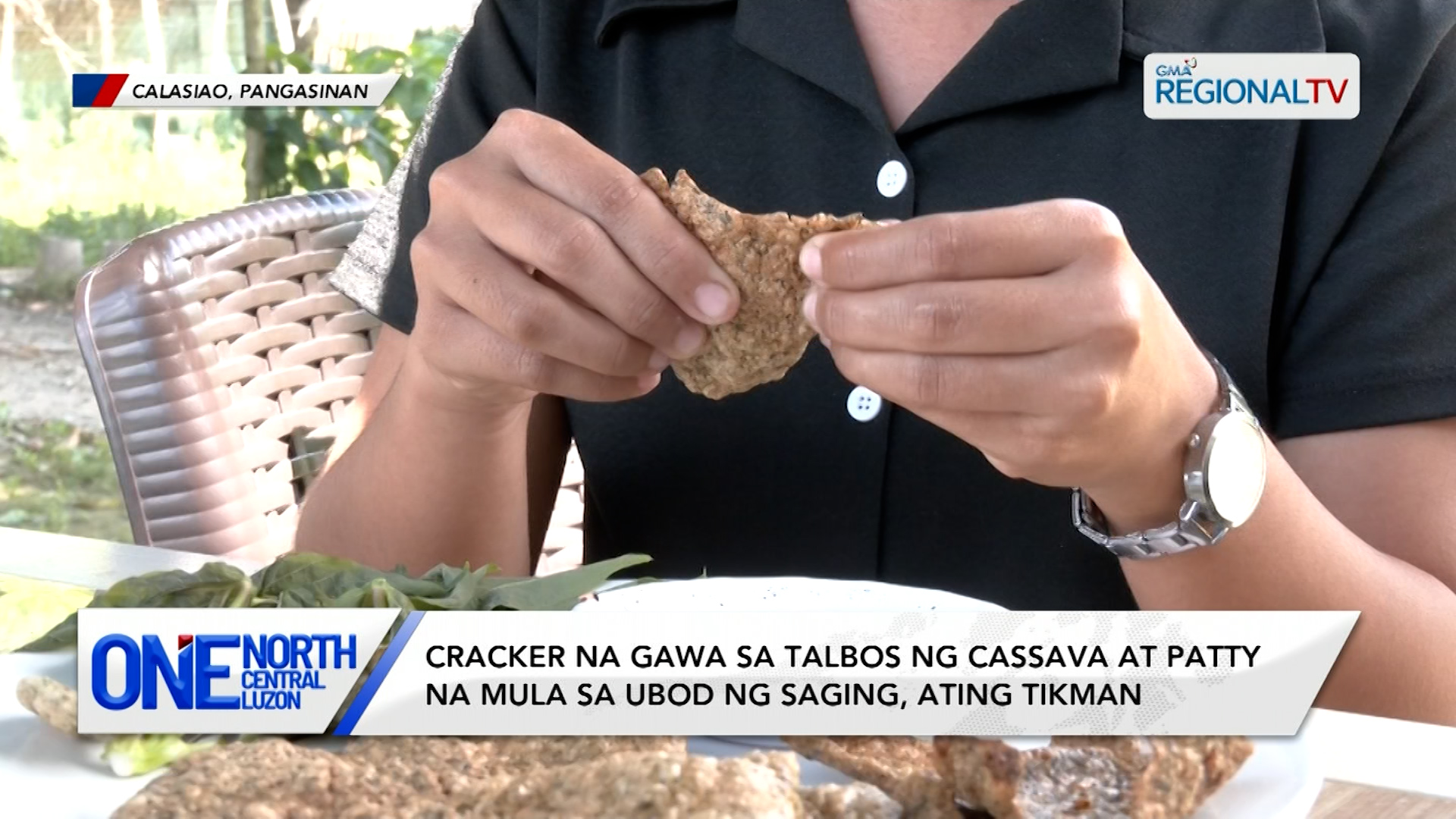 Cracker na gawa sa cassava at patty mula sa ubod ng saging, ating ...