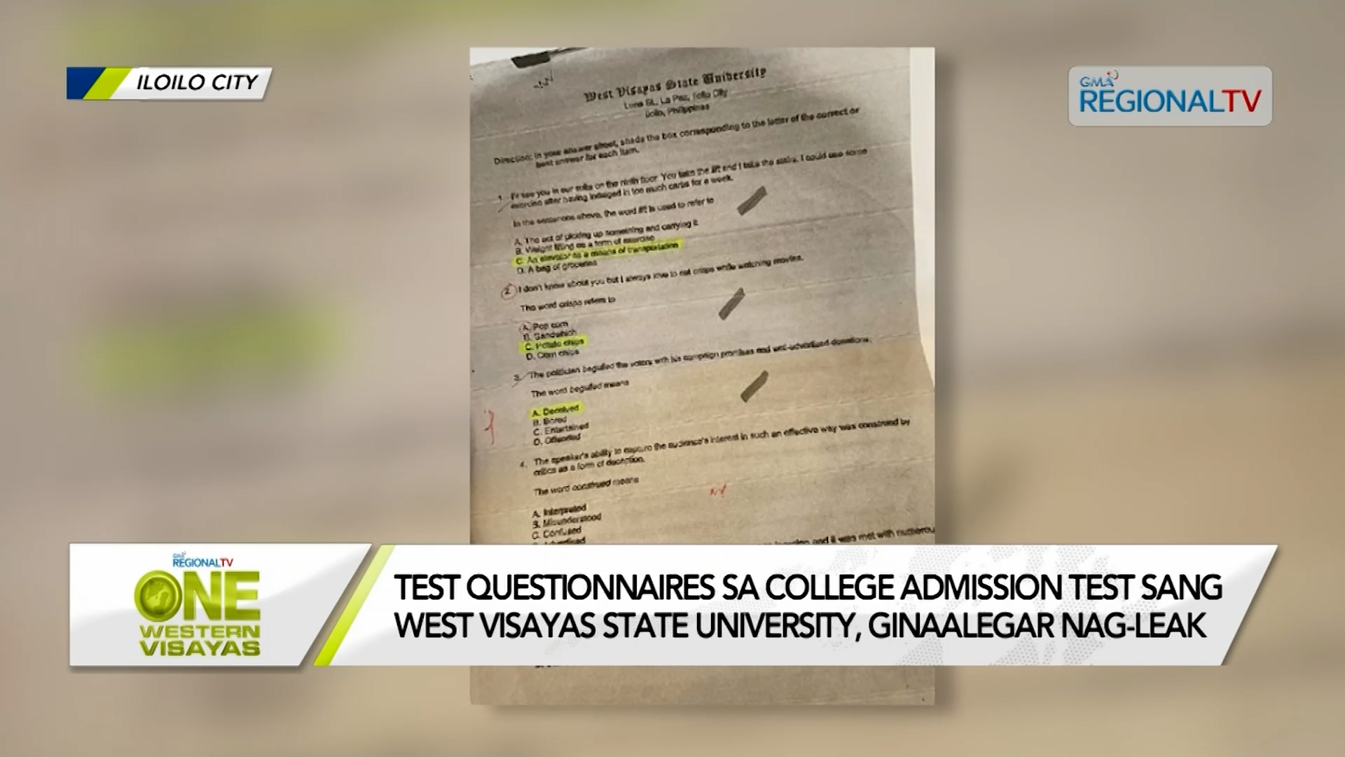 Test questionnaires sa college admission test sang WVSU, ginaalegar nag ...