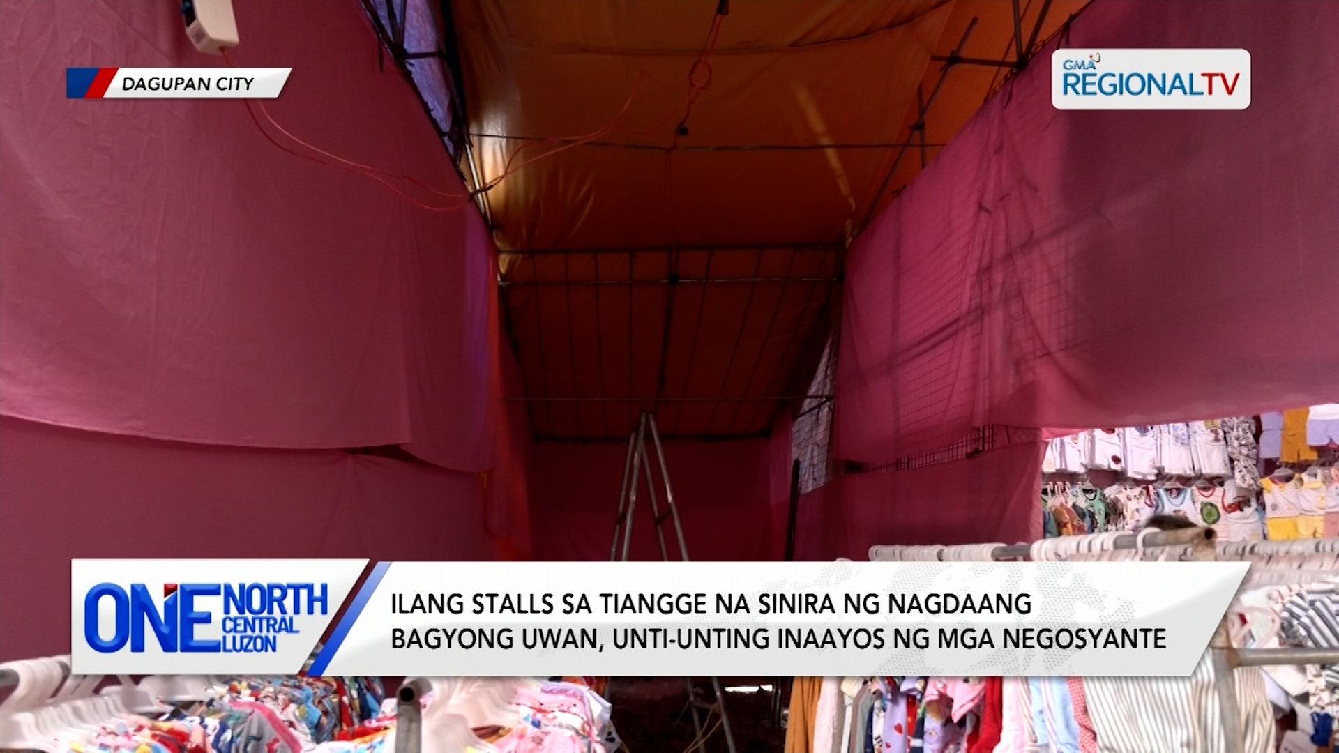 Ilang stalls na sinira ng nagdaang Bagyong Uwan, unti-unting inaayos ...