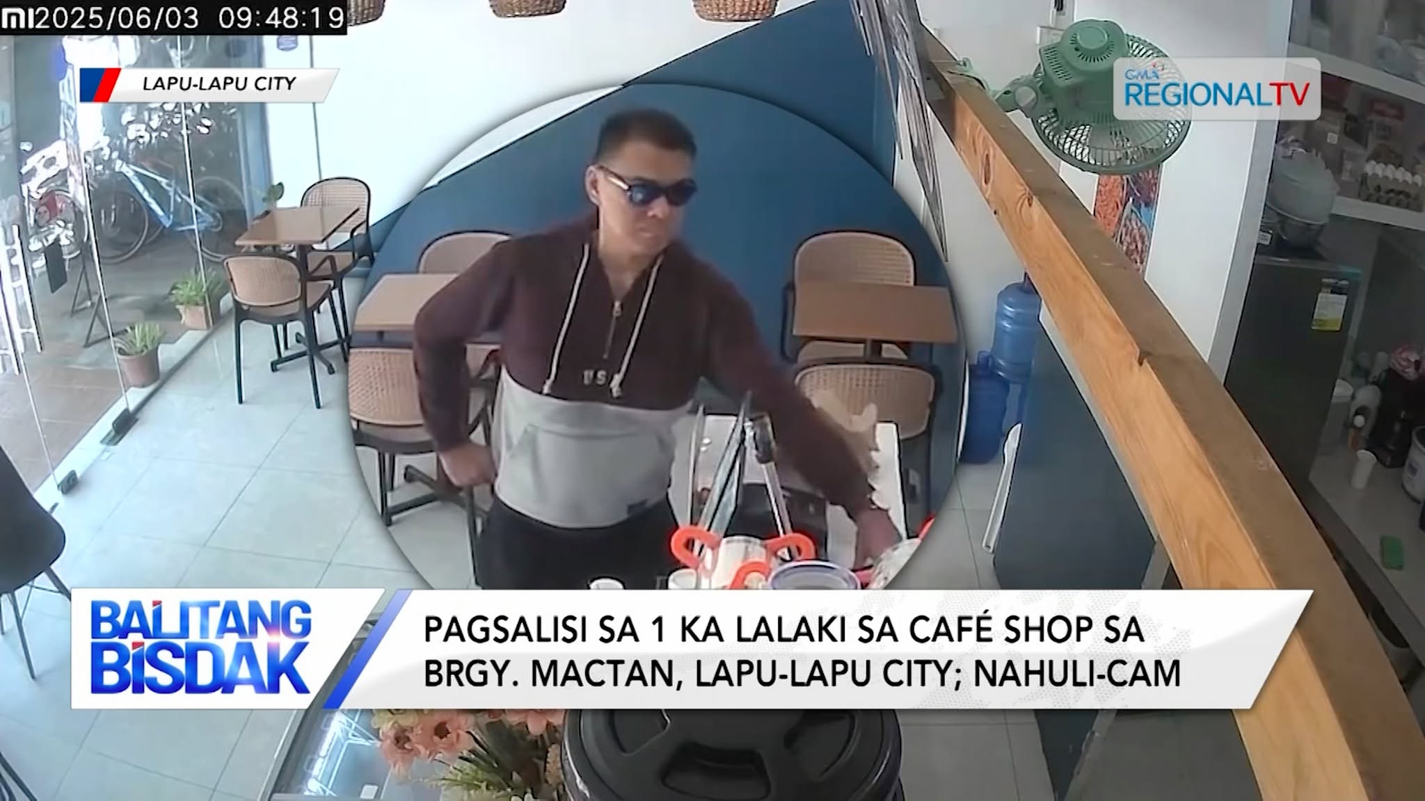 Pagsalisi sa 1 ka lalaki sa café shop sa Brgy. Mactan, Lapu-Lapu City; nahuli-cam