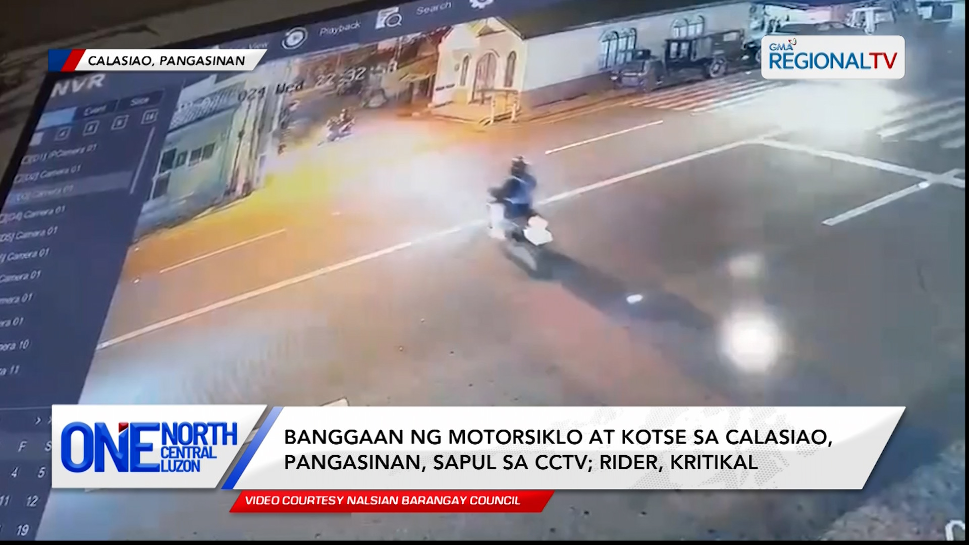 Banggaan ng motorsiklo at kotse sa Calasiao, Pangasinan, sapul sa CCTV