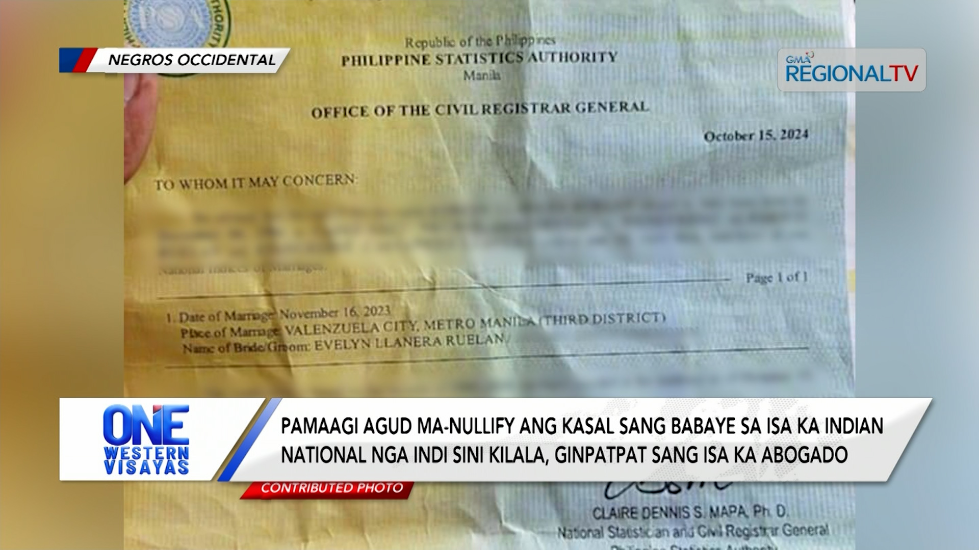 Pag-nullify sang kasal sang babaye sa Indian National nga indi sini kilala