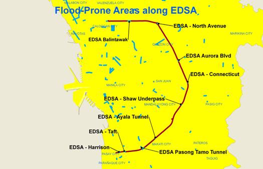 During heavy rain, EDSA floods at nine points where traffic stalls ...
