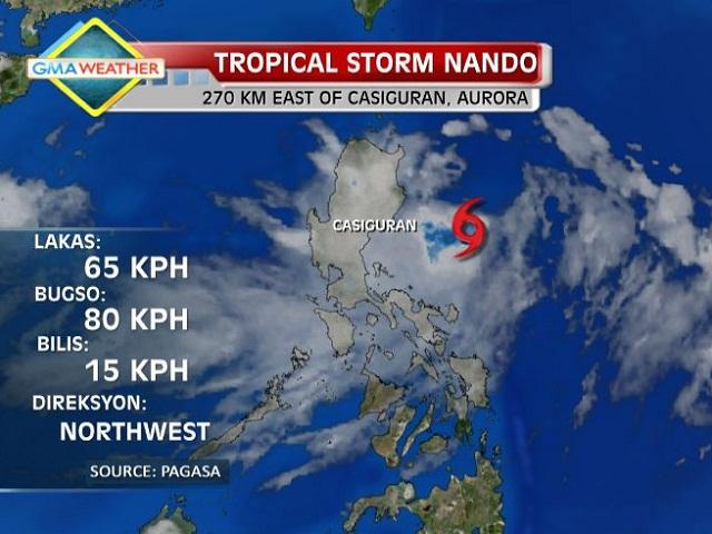 Nando now a storm, 5 areas in Northern Luzon under Signal 1
