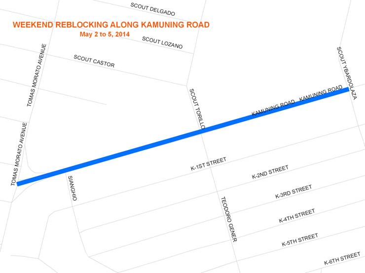 MMDA: Part of Kamuning Road in QC to undergo reblocking this weekend ...