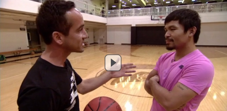 WATCH: Pacquiao taunts Mayweather, shows off basketball moves on ESPN ...