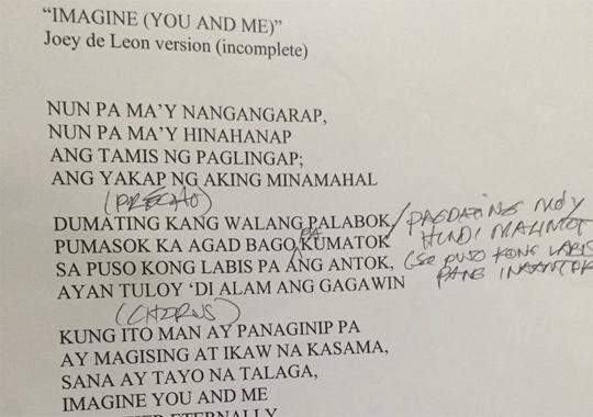 'Imagine You & Me' theme song, ginawan ni Joey de Leon ng Tagalog ...