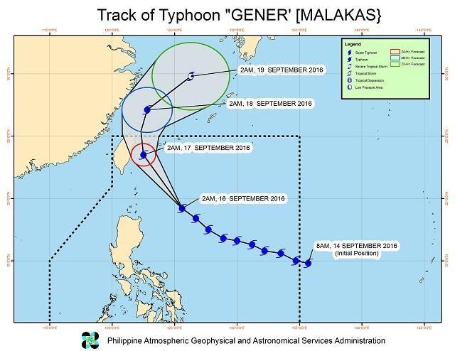 Typhoon Gener intensifies, continues north