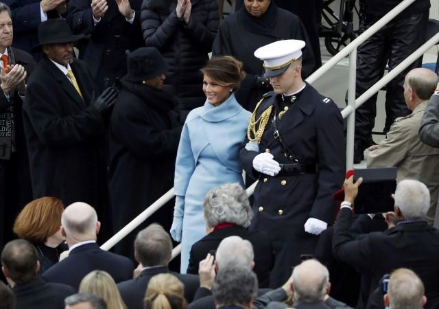 Melania Trump evokes Jackie Kennedy in blue inauguration outfit | GMA ...