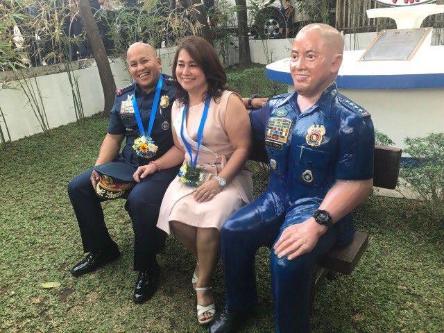 PNP chief poses with Bato statue at children's safety park in Crame