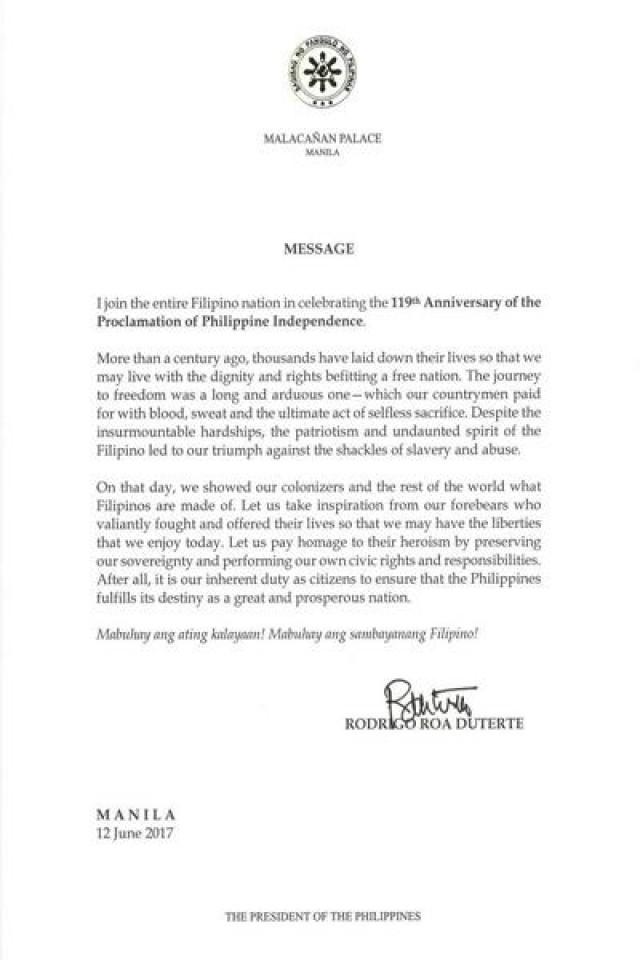 Duterte Independence Day message remembers ‘journey to freedom’ | GMA ...