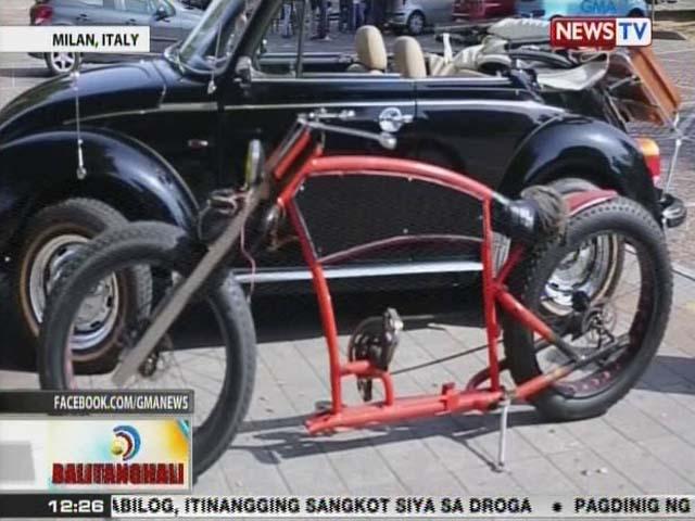 Pinoy wows Milan with bike made of bed frame, other junk | GMA News Online