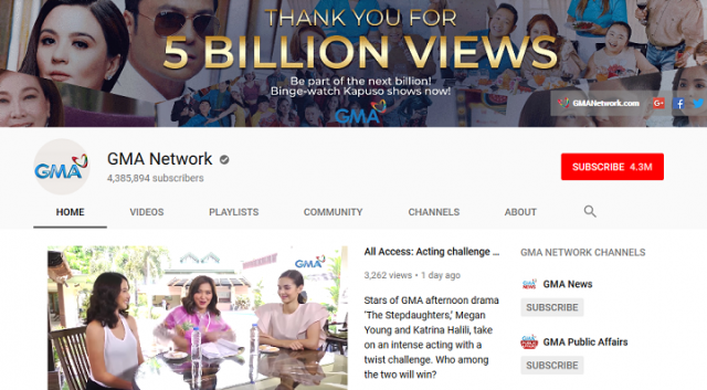 GMA Network’s YouTube channel reaches 5 billion views