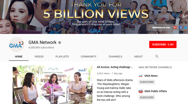 GMA Network’s YouTube channel reaches 5 billion views | GMA News Online