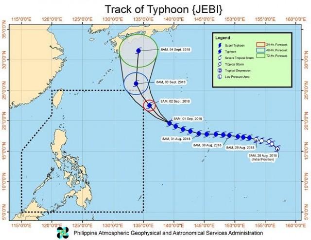 Typhoon Jebi to enter PAR Sunday but won't enhance Habagat