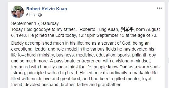 Chowking’s founder Roberto Fung Kuan dies at 70 | GMA News Online