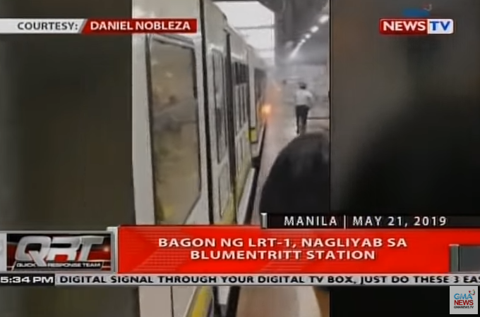 LRT1 coach catches fire at Blumentritt station | GMA News Online