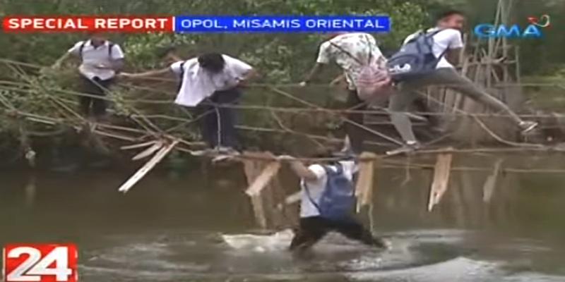Estudyanteng dumadaan sa sirang hanging bridge, nahulog sa ilog ...