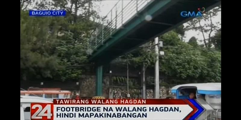 Footbridge in Baguio left standing without stairs | GMA News Online