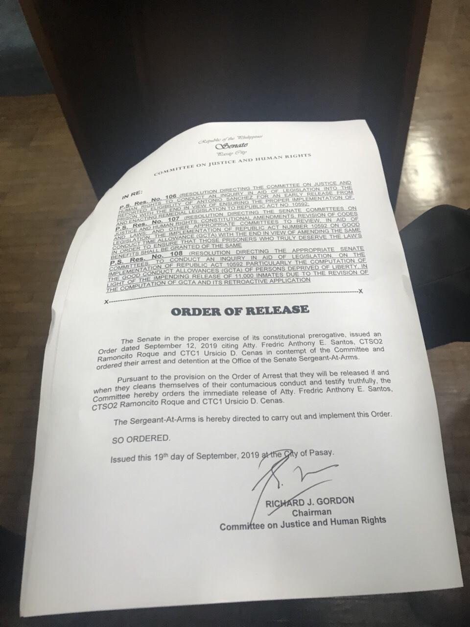 Senate releases 3 BuCor officials cited in contempt | GMA News Online