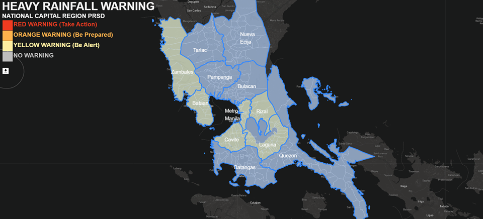 Yellow rainfall warning up over Metro Manila, five provinces due to ...