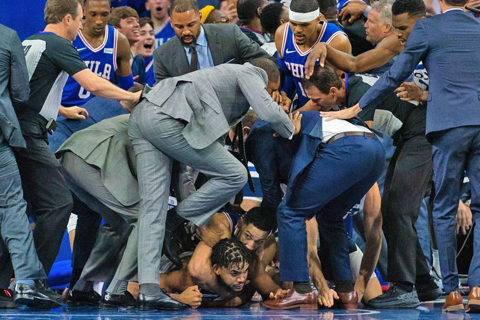 NBA: Embiid, Towns ejected in Sixers’ win over Wolves | Photos | GMA ...