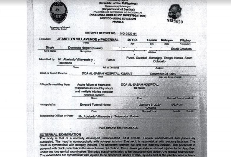 Autopsy shows OFW slain in Kuwait died of ‘multiple, severe, traumatic ...
