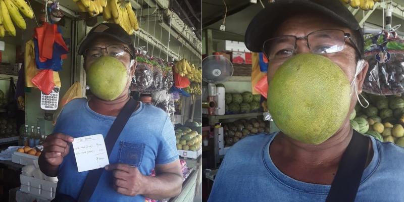 This man couldn't get a face mask, so he made one out of a pomelo ...