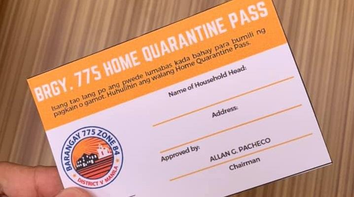 Barangay in Manila hands out 'home quarantine pass' to families | GMA ...