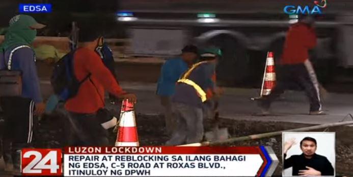 Road repair, reblocking resumes on EDSA amid quarantine | GMA News Online