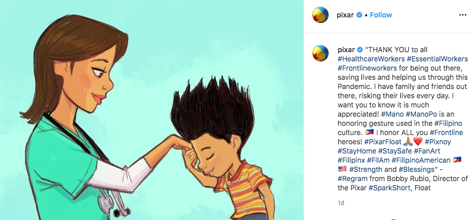 Pixar Studios honors COVID-19 frontliners with 'mano po' drawing | GMA ...