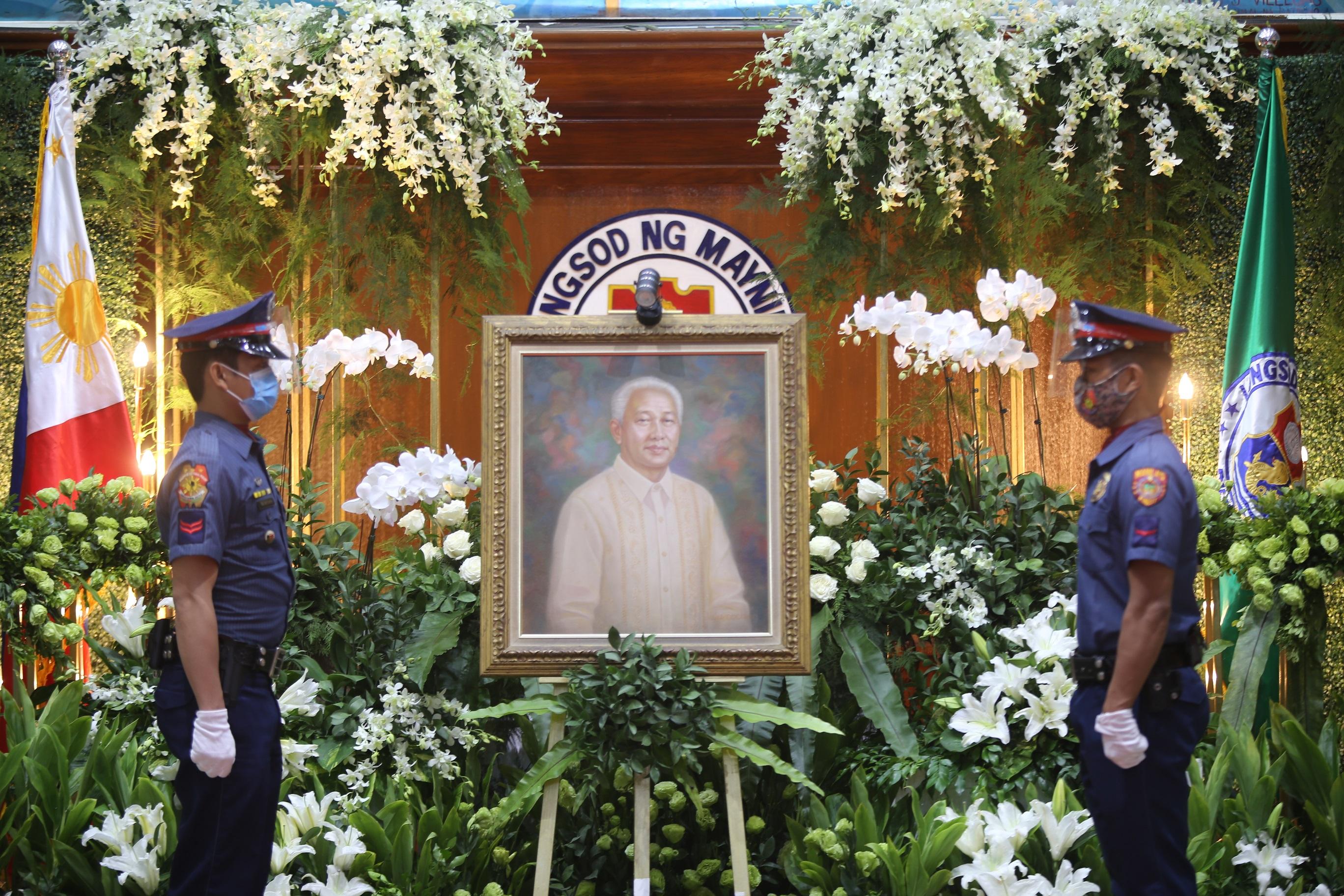Ex-Mayor Lim's portrait is displayed at Manila City Hall in his honor ...