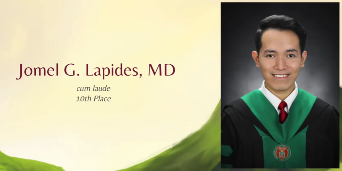 Jomel Lapides, topnotcher of 2020 Physician Licensure Exam, also topped ...