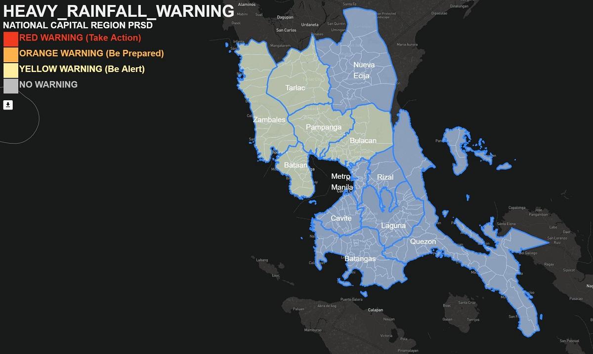Yellow rainfall warning up over Tarlac, Pampanga, Zambales, Bataan ...