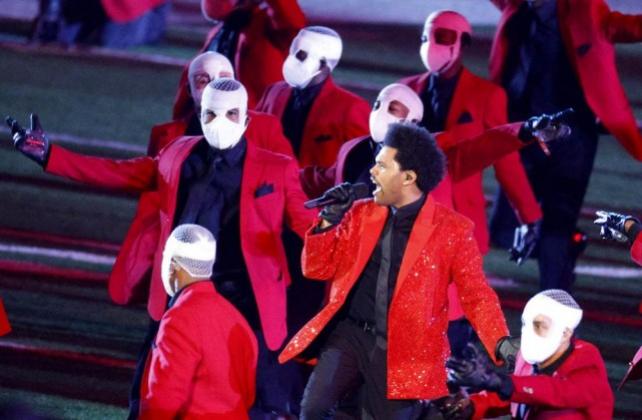 The Weeknd performs 'Blinding Lights' at the Superbowl halftime show