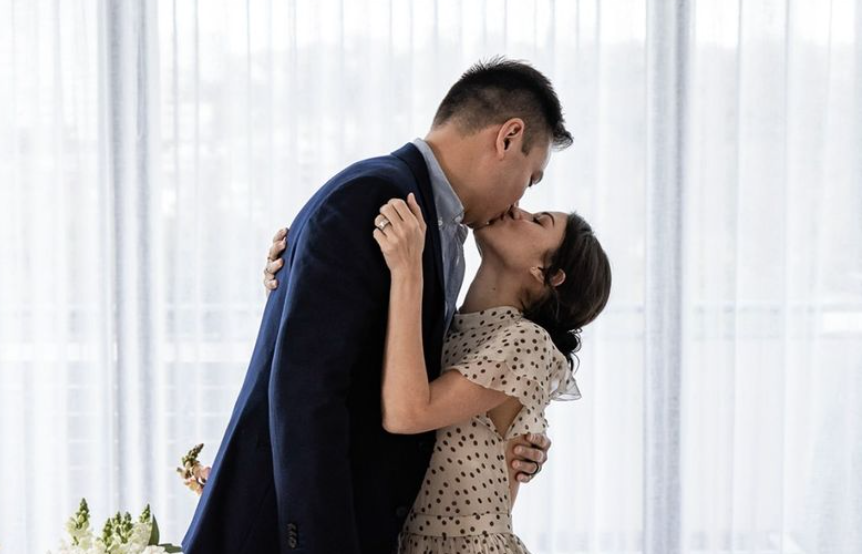 Bianca King and Ralph Wintle tie the knot in own living room in Sydney ...