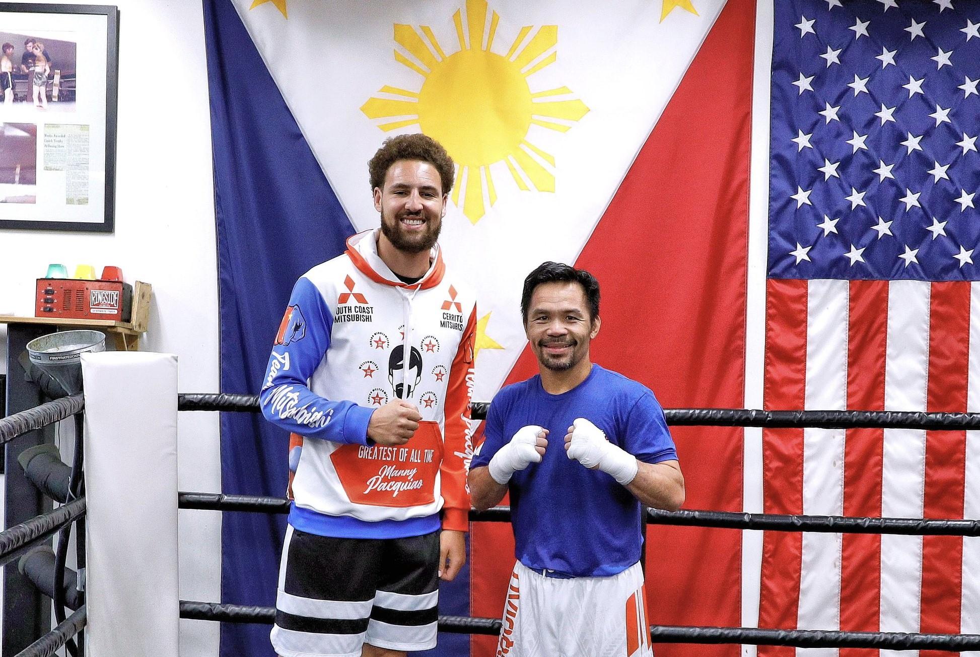 Manny Pacquiao receives NBA stars Klay Thompson, Karl-Anthony Towns in ...