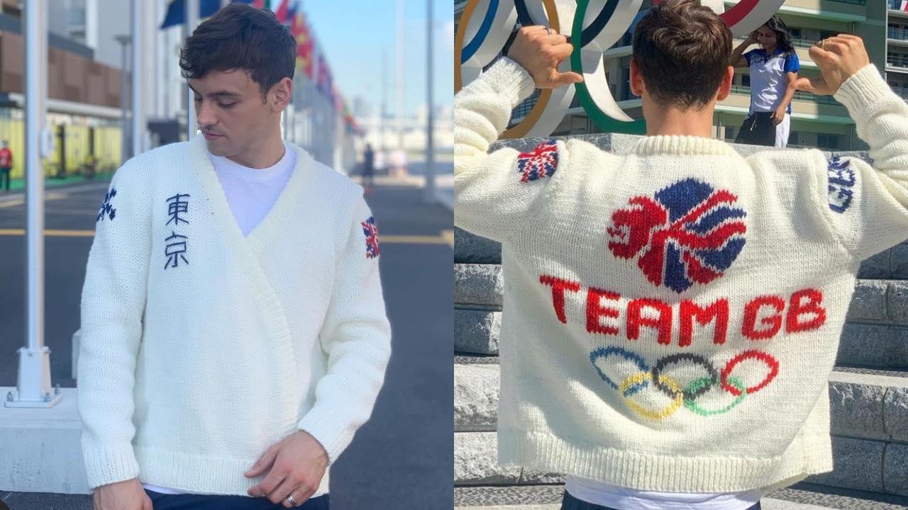 Tom Daley finishes knitting his Olympic cardigan and gold medal pouch ...
