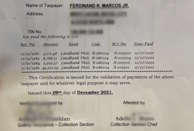 Marcos Jr.'s camp bares BIR certification on payments for tax years ...