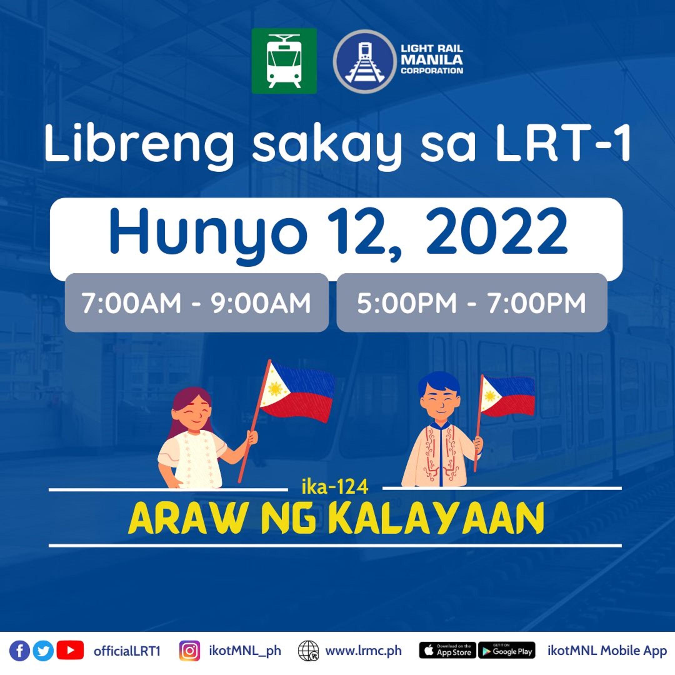 LRT1, LRT2 to offer free rides during certain hours on Independence Day ...