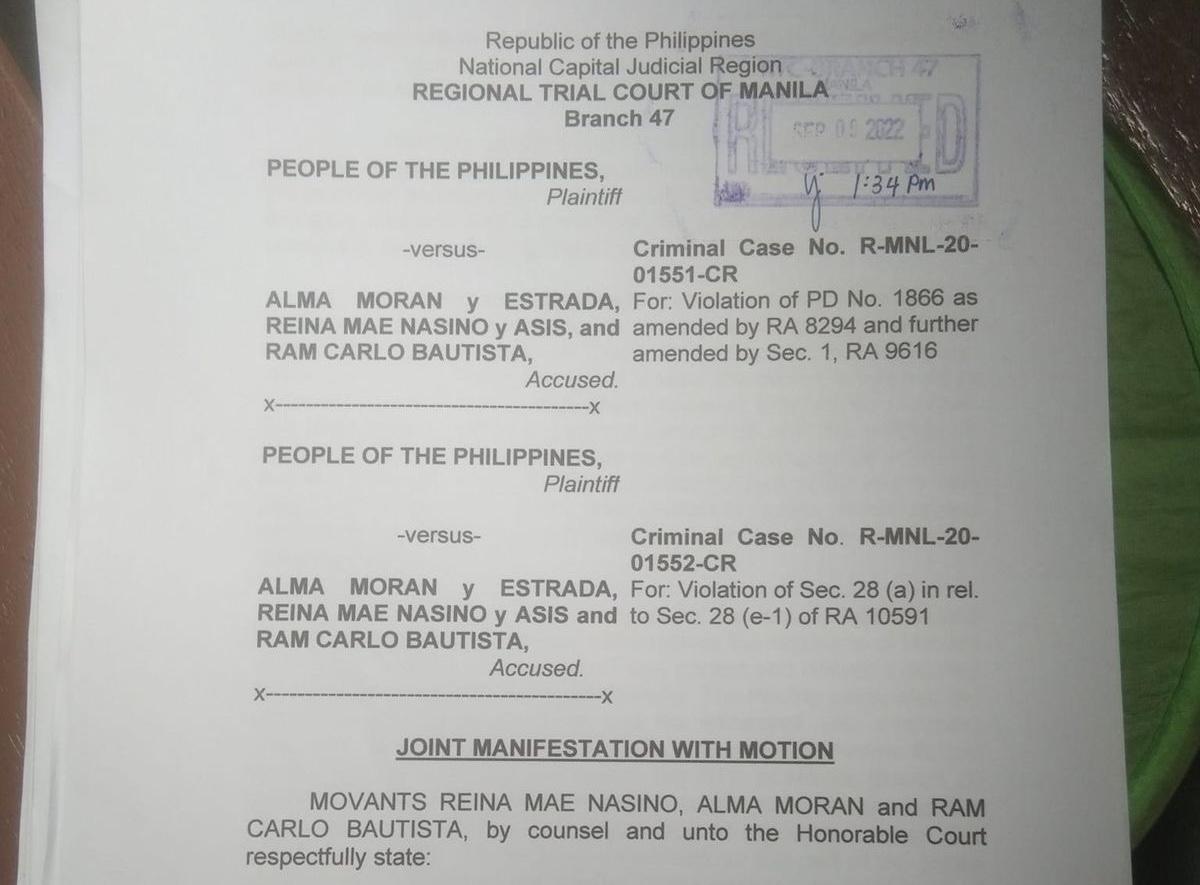 Nasino, Moran, Bautista seek release from detention, dismissal of cases ...